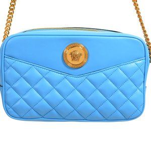 Versace | Bags | Versace Womens Blue Quilted Leather Medium Camera Bag ...